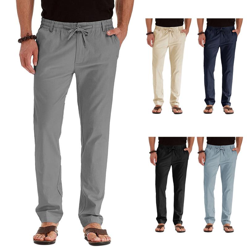 pofstac-Mid Rise Suit Pants Elastic Waist Breathable Drawstring ...