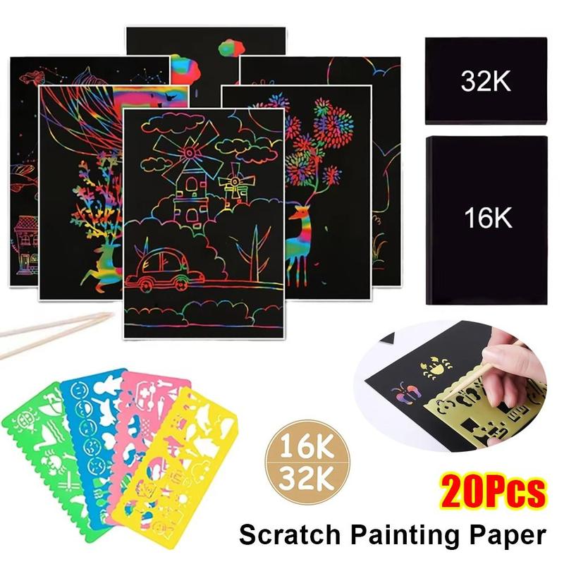 20Pcs New 16/32K Scratch Painting Paper with Bamboo Stick Black ...