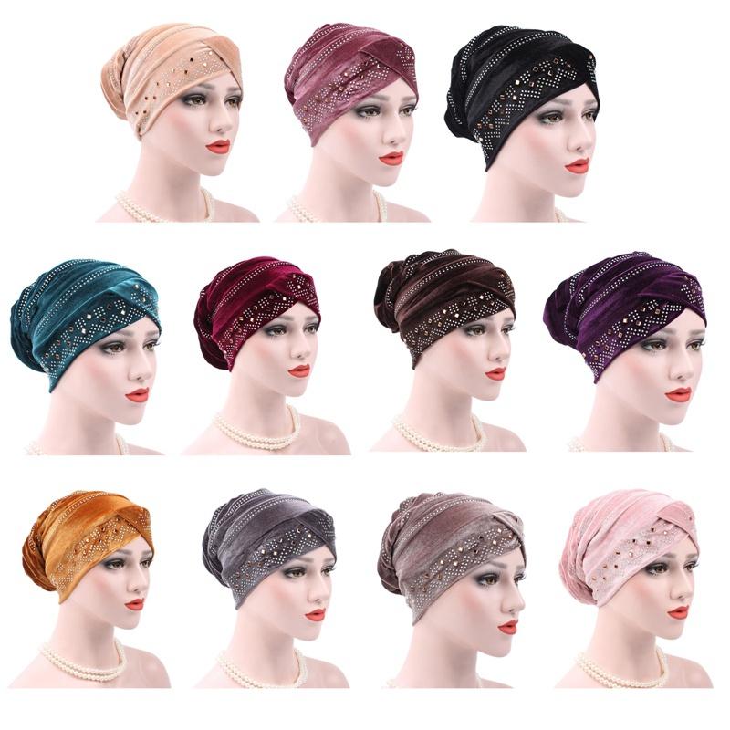 Colorful Beaded Velvet Hijabs Turban Caps - TikTok Shop Singapore