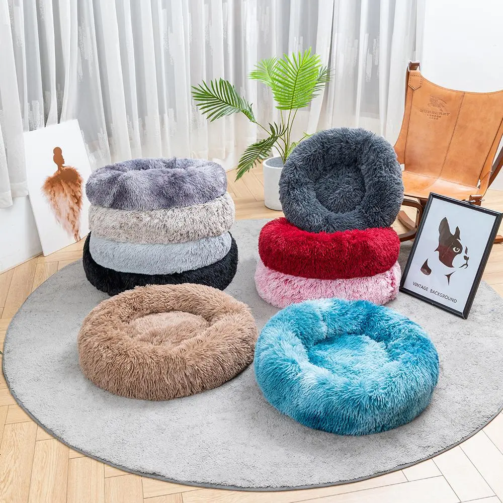 Cat And Dog Plush Bed, 1 Piece Round Soft Fluffy Pet Bed, Comfortable ...