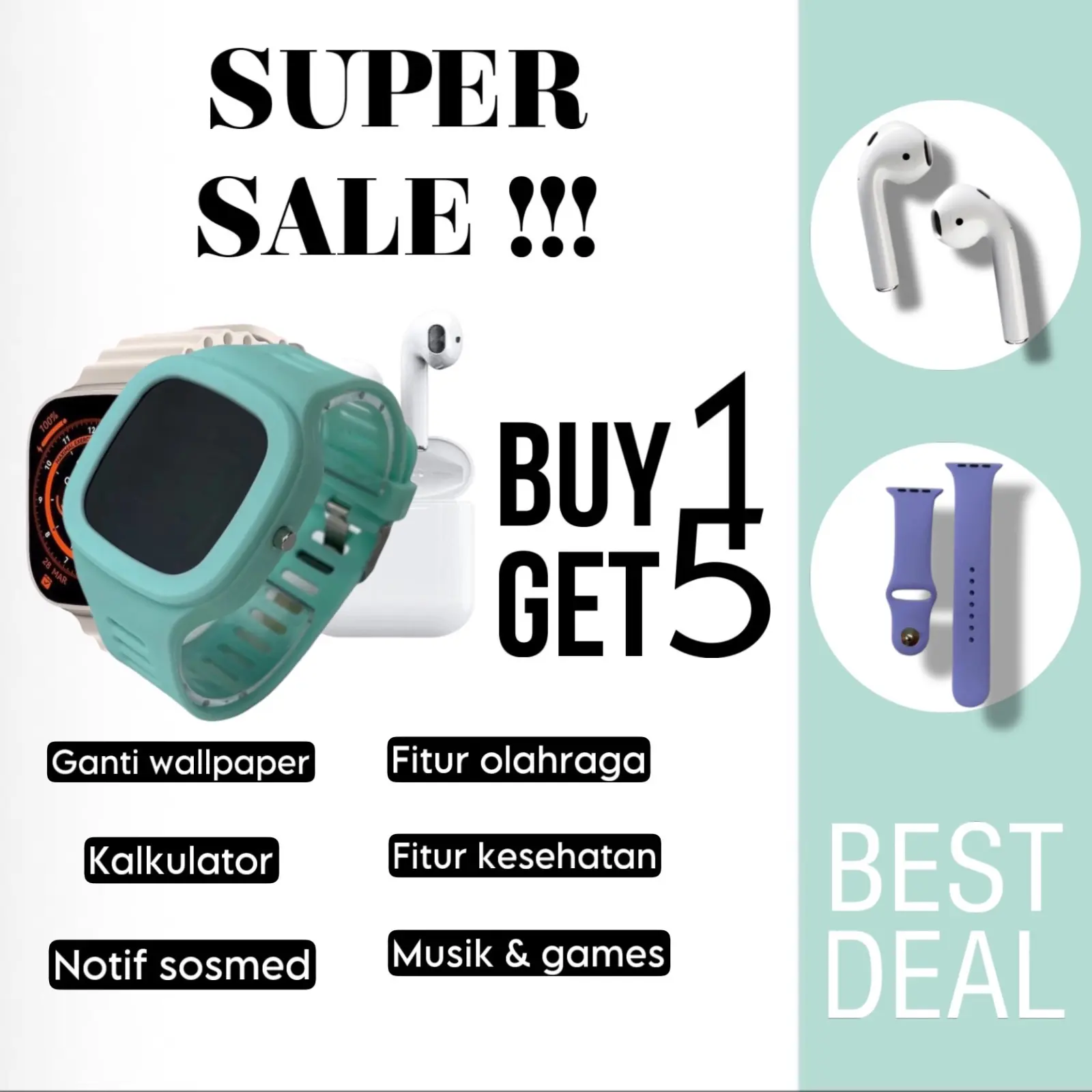 PAKET LENGKAP!! JAM SMART FASHION SERIES 8 {HEADSET+ 2STRAP + JAM LED ...