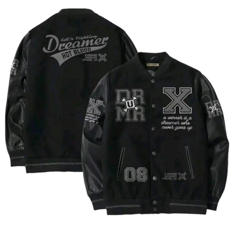 Jaket Varsity Bomber Kombinasi Kulit Lengan Motif Jahitan Bordir - Shop ...