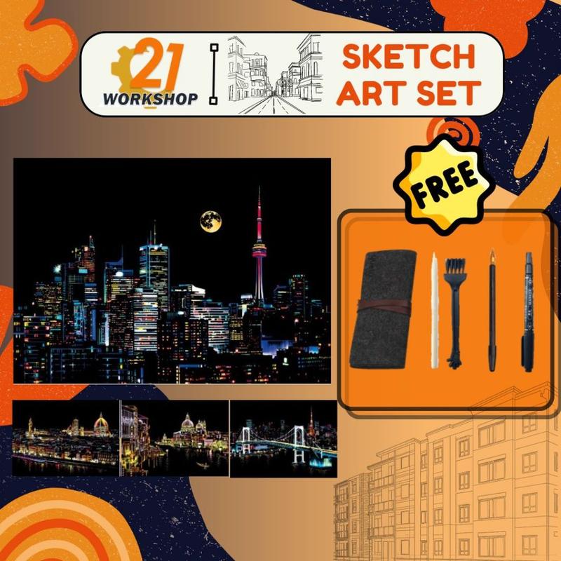 Colorful City DIY Hand Scratch Painting City Night Scene Scratch ...