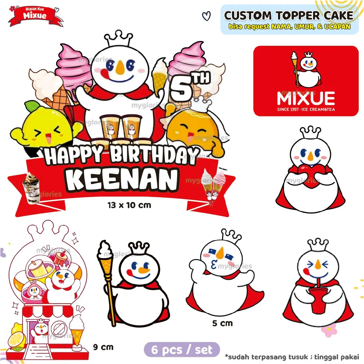 Topper Cake Pakai Nama Umur tema Mixue - Dekorasi Ulang Tahun Anak ...