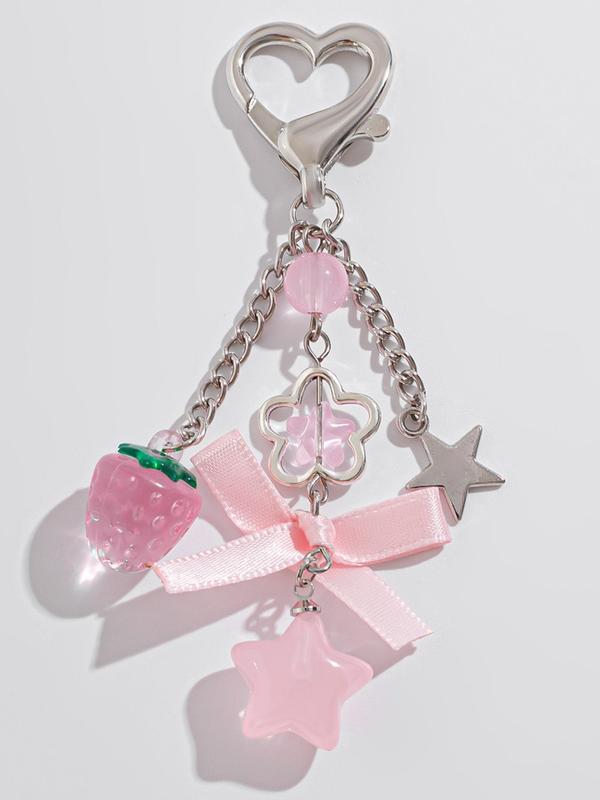 Cute Pink Star & Strawberry & Bowknot & Hearts Design Keychain ...
