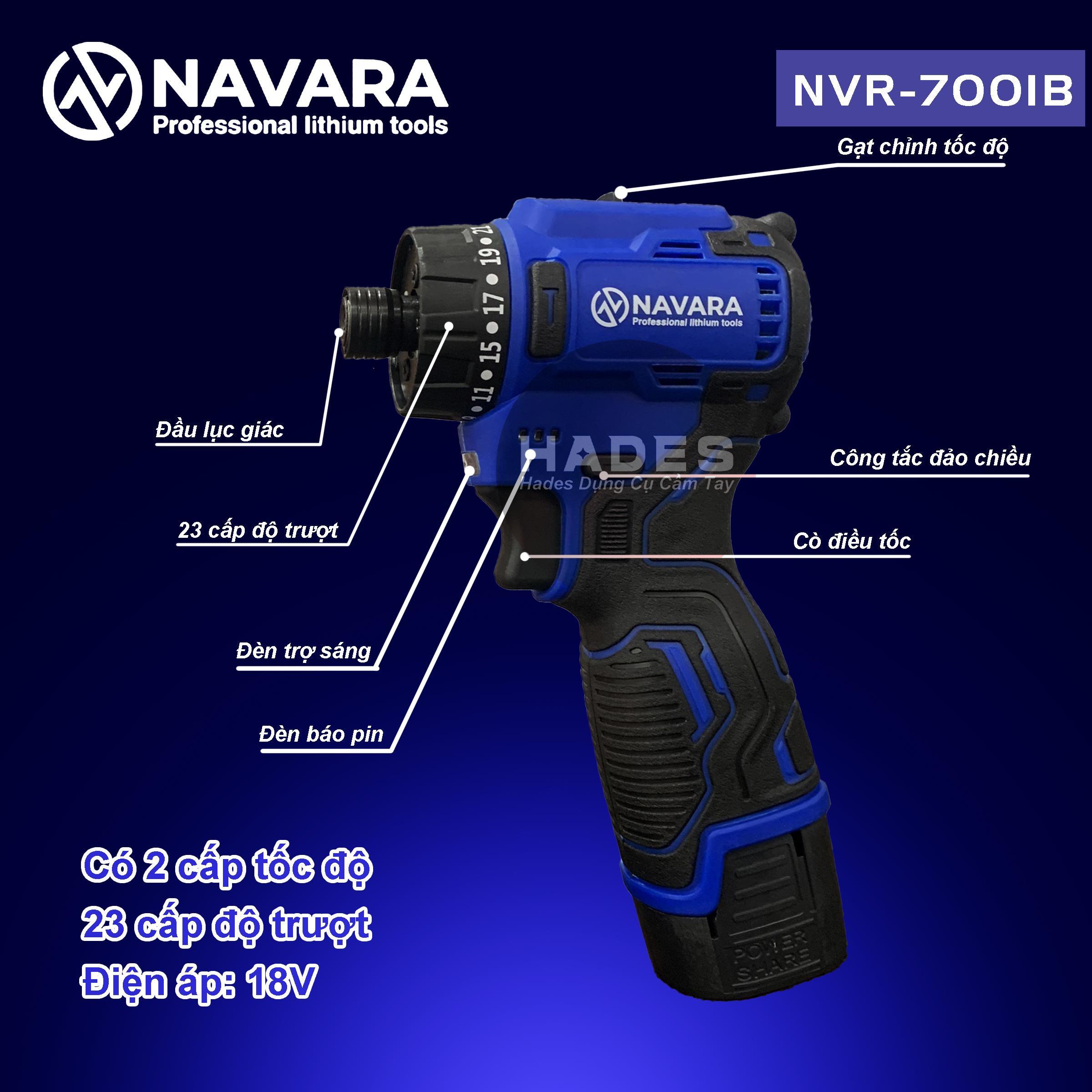 Máy Chuyên Vít Pin Navara NVR 7001B, Động Cơ Không Chổi Than, Đầu lục ...