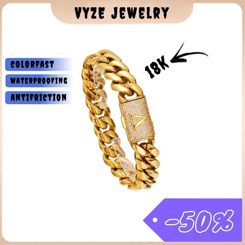 Cuban Link letter Bracelet - Men's Chunky Gold Hip Hop Chain Bracelet ...