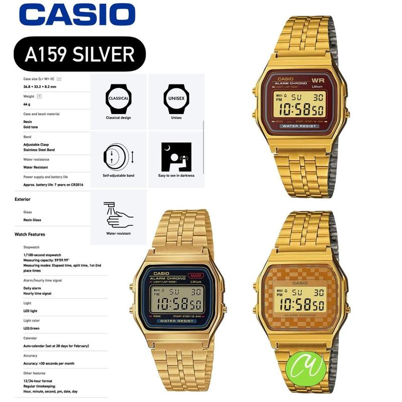 [ OFFICIAL CASIO WARRANTY ] CASIO A159 GOLD SERIES UNISEX DIGITAL ...