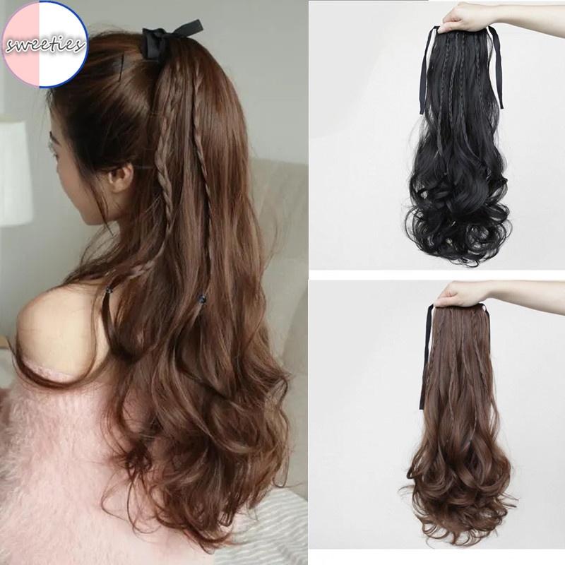 Sambungan rambut palsu tali ekor kuda wanita, tocang twist, ekor ...