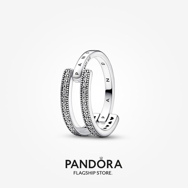 Pandora Signature Logo & Pavé Double Band Ring Silver - TikTok Shop ...