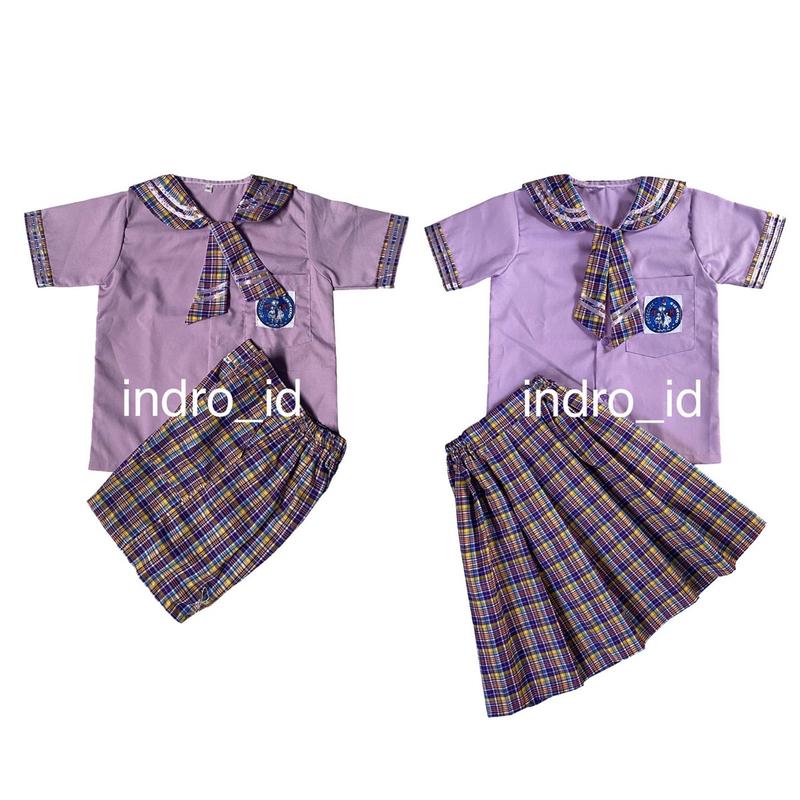 Seragam TK Paud Ungu Kotak Kotak Dasi 2 Pendek - Shop | Tokopedia