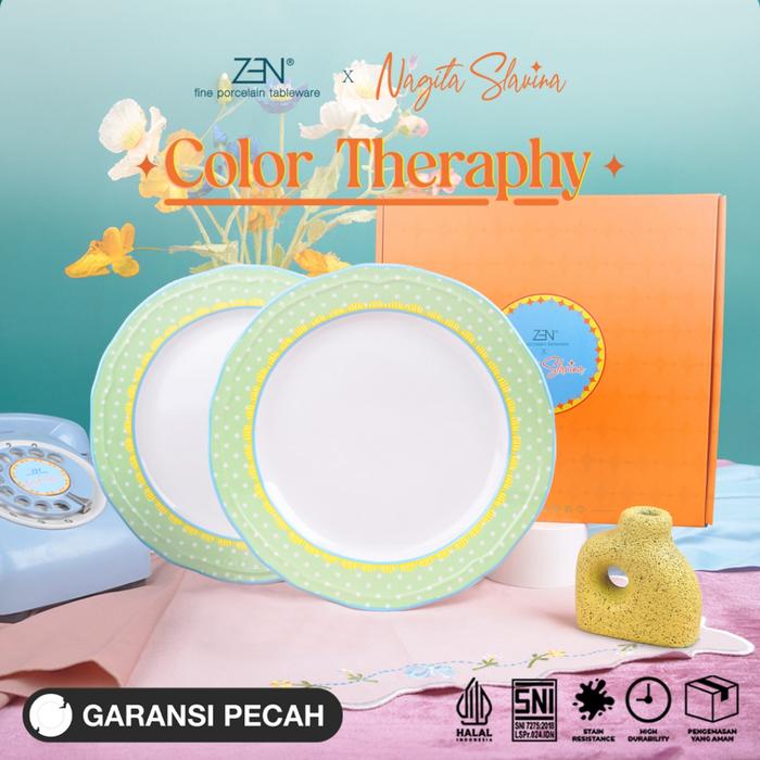 Promo ZEN X Nagita Slavina Piring Makan Keramik Polka Green Color ...