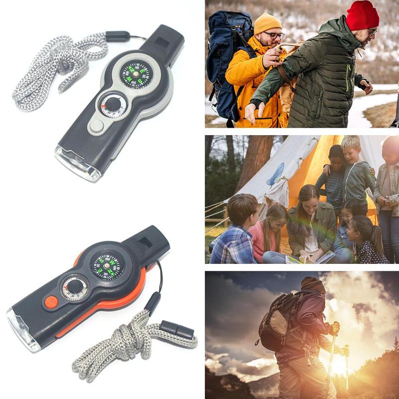 Multifunction 7 In1 Outdoor Survival Whistle Keychain With Compass ...