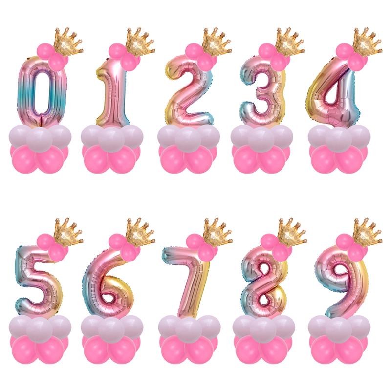 14pcs/Set 30inch Rainbow Number Balloon 1st Kids Birthday Baby Shower ...