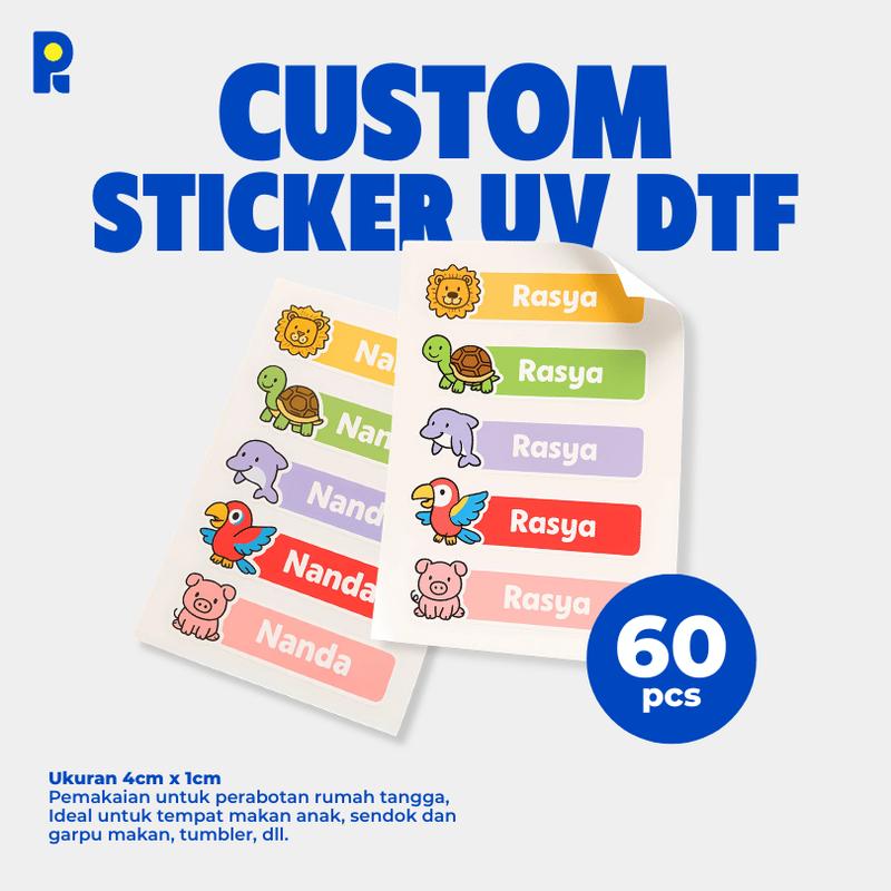 Pikapik Stiker Label Nama Custom 60pcs UV DTF Tahan Air Karakter - Shop ...