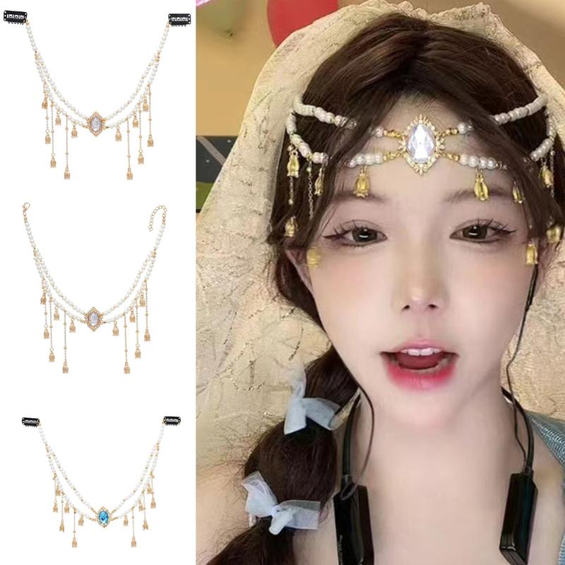 YIG8 Delicate 2 Layer Rhinestone Forehead Chain Wedding Bride ...