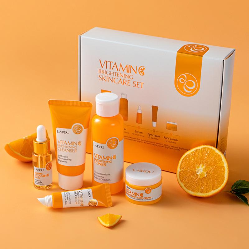LAIKOU-Set penjagaan kulit dengan vitamin C, Krim muka, Pembersih ...
