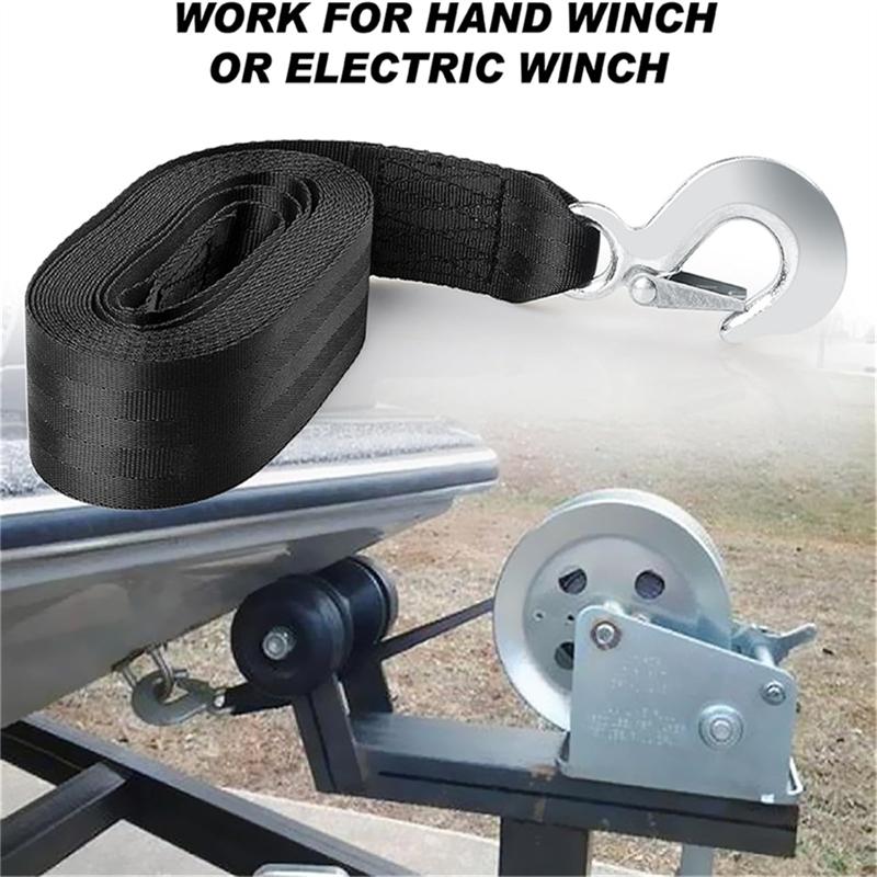 1PC Boat Trailer Winch Strap with Hook Strength Heavy Duty Hand Crank ...