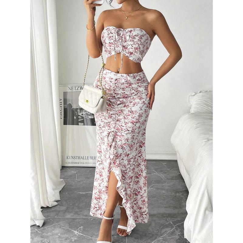 2pcs Set Summer Halte With Ruffles & Ditsy Floral Wrap Skirt Fit ...
