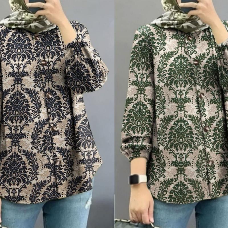 Kemeja Bunga Muslim, untuk Wanita, Fesyen, dengan Lengan Puff, Bahasa ...