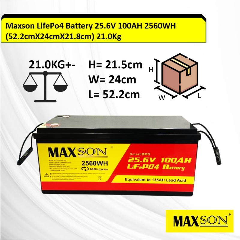 {Lifepo4}{100AH 25.6V}Maxson LifePo4 Battery 25.6V 100AH 2560WH - TikTok Shop Malaysia