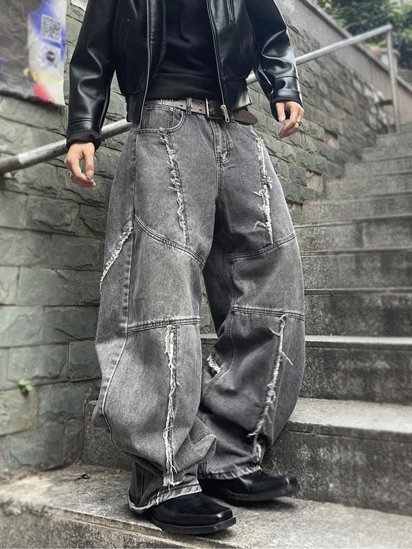 Men's Solid Color Ripped Jeans, Loose Casual Comfy Fabric Denim ...