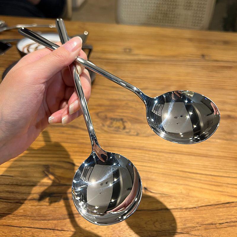 Stainless Steel Big Head Round Spoon Net Red Golden Dinner Long ...