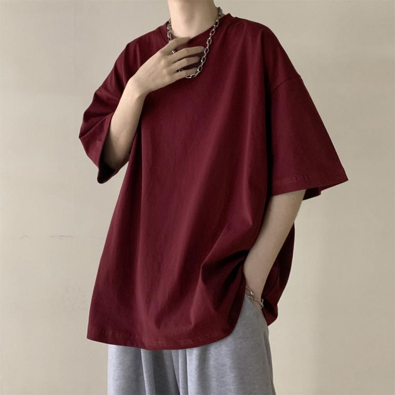 Kemeja-T Warna Pepejal, Warna Merah Wain, Fesyen Musim Panas - TikTok ...