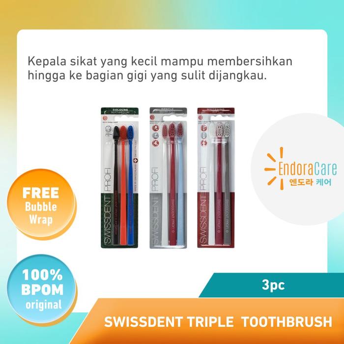Promo SWISSDENT Triple Toothbrush COLOURS / GENTLE / WHITENING Sikat ...