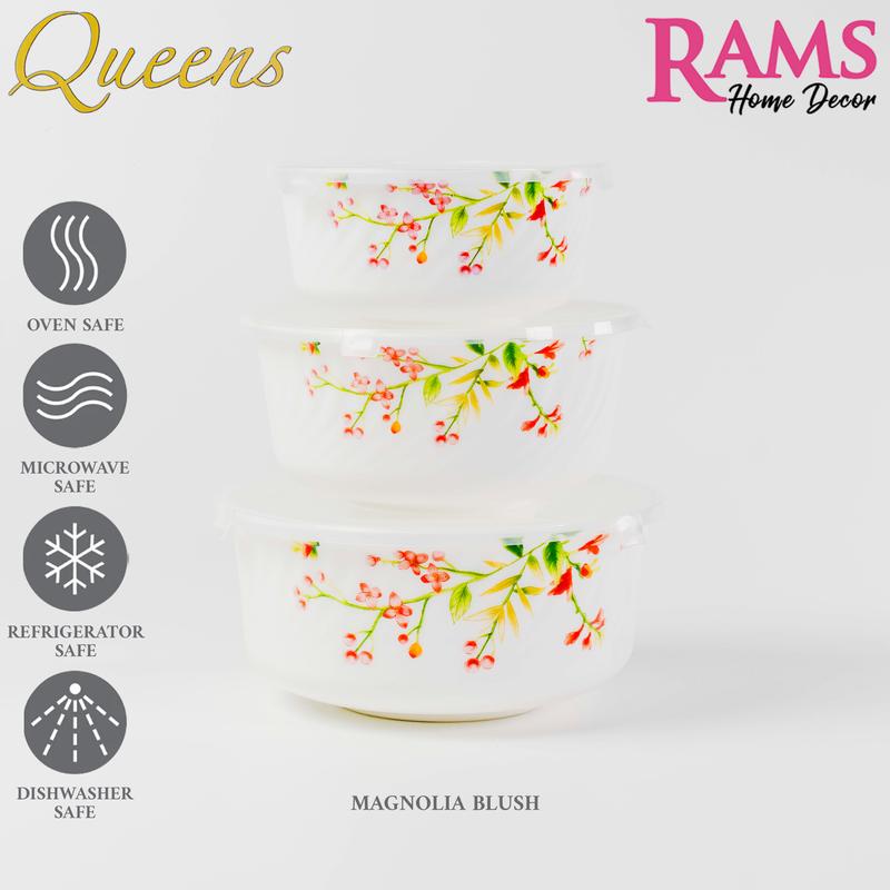 Queens 3 Pcs Opalware Glass Storage Bowl Set with Rubber Lid - TikTok ...