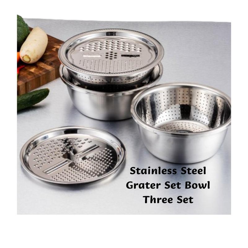 Stainless Steel Grater Set Bowl Three Set Home Kitchen Rice Washing ...