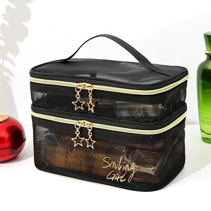 1Pc Double Layer Black Mesh Makeup Case Organizer Storage Pouch ...