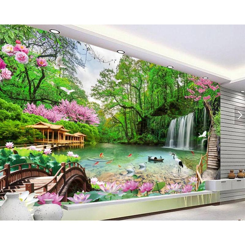 Kertas Dinding Foto Landskap Alamiah 3D, Corak Air Terjun Tersuai ...