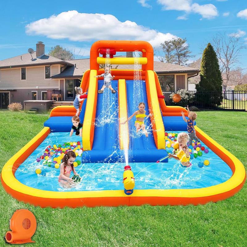 Inflatable Water Slide, Mega Bounce House Water Park with Long Dual ...