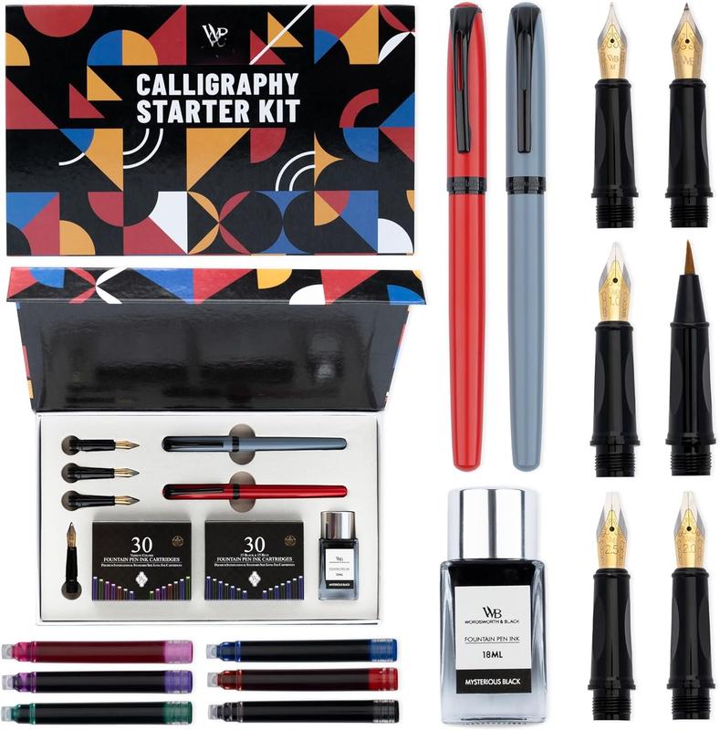 and Calligraphy Pen Set - Grey - Includes 2 Calligraphy Pens, 18 ML Ink ...