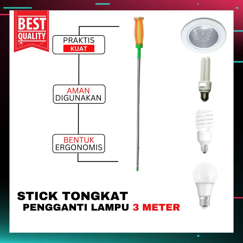Tongkat Lampu Stick 3m - Alat Pengganti Lampu PLC, 2U,3U, Spriral,Bulat ...