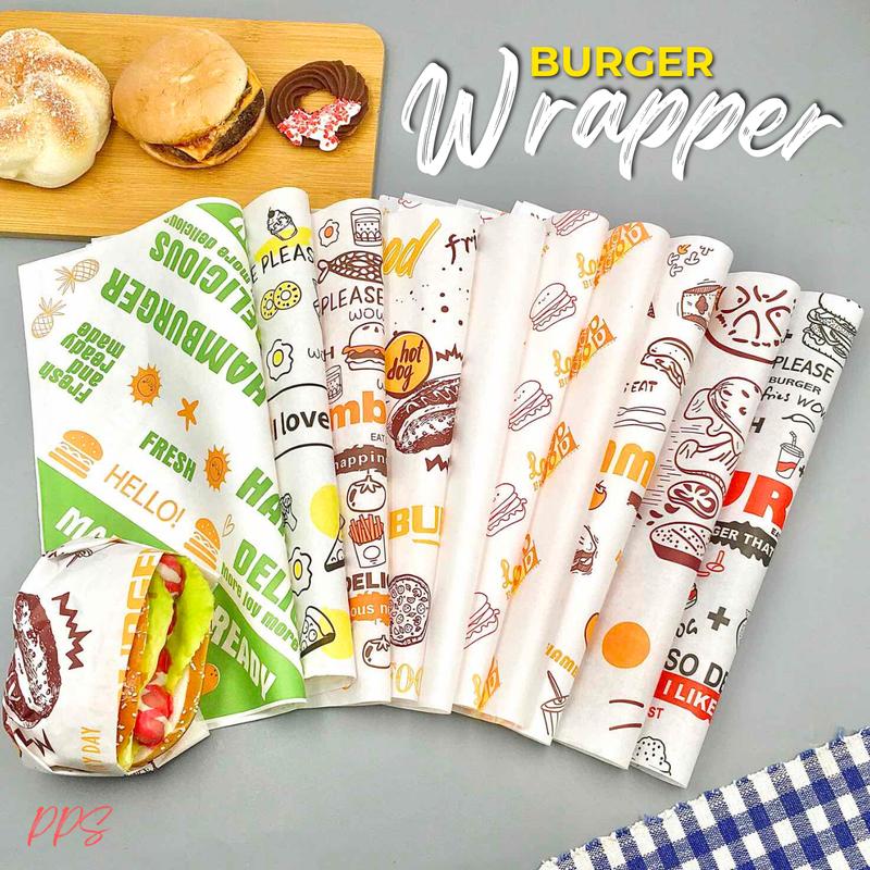 100pcs 28.5x29.5cm Burger Wrapper Food Wax Paper Food liner Greaseproof ...