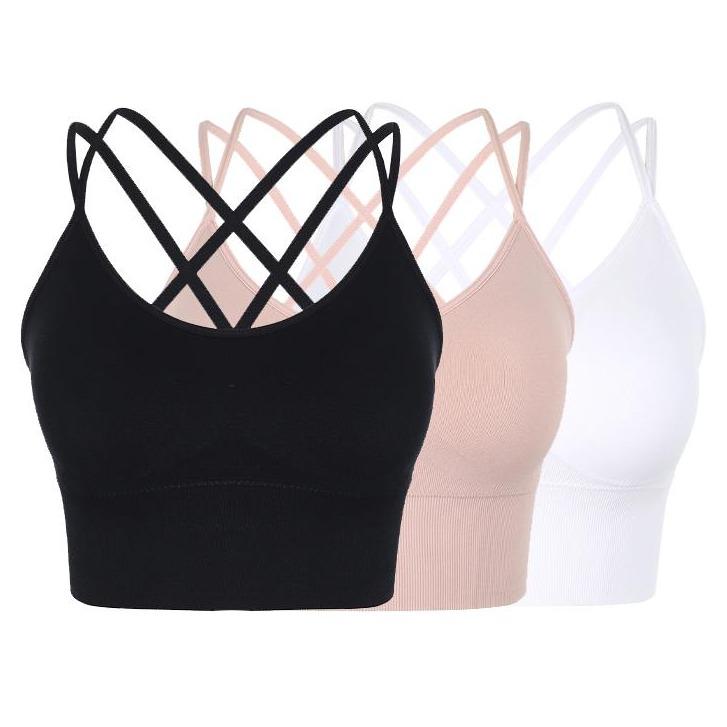 Padded Sports Bras for Women Strappy Cross Back Yoga Bras Pack - TikTok ...