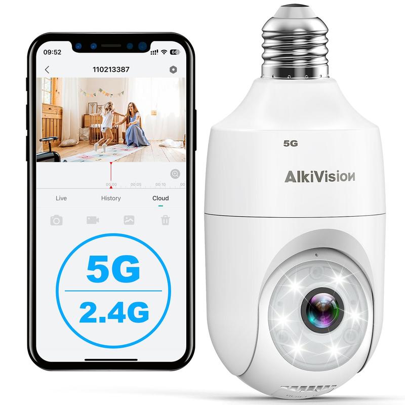 2K Light Bulb Security Camera – 5G & 2.4GHz Dual-Band, 360° Motion ...