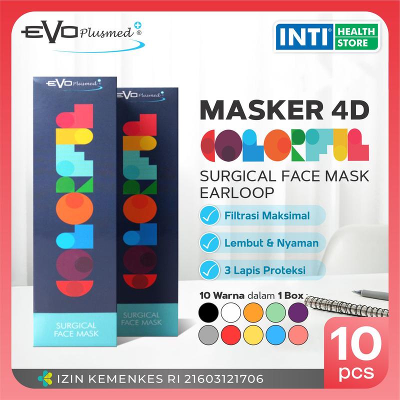 EVO Plusmed | Masker 4D Colorful 3 Ply | Surgical Mask Isi 10 - Shop | Tokopedia