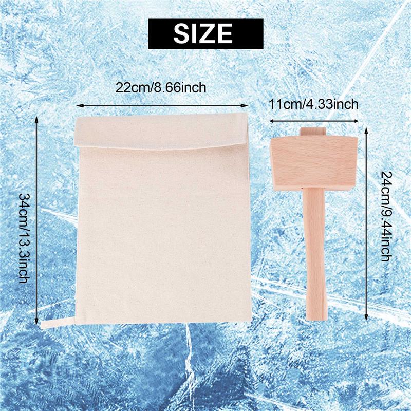 Pack of 2 Bags and 1 Piece Ice Mallet Set-Reusable Canvas Crushed ...