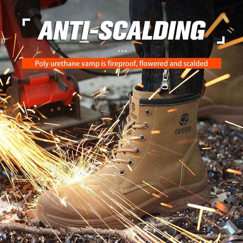 Men's Shoes High-top Martin Boots Steel Toe Anti-smashing Anti-puncture ...