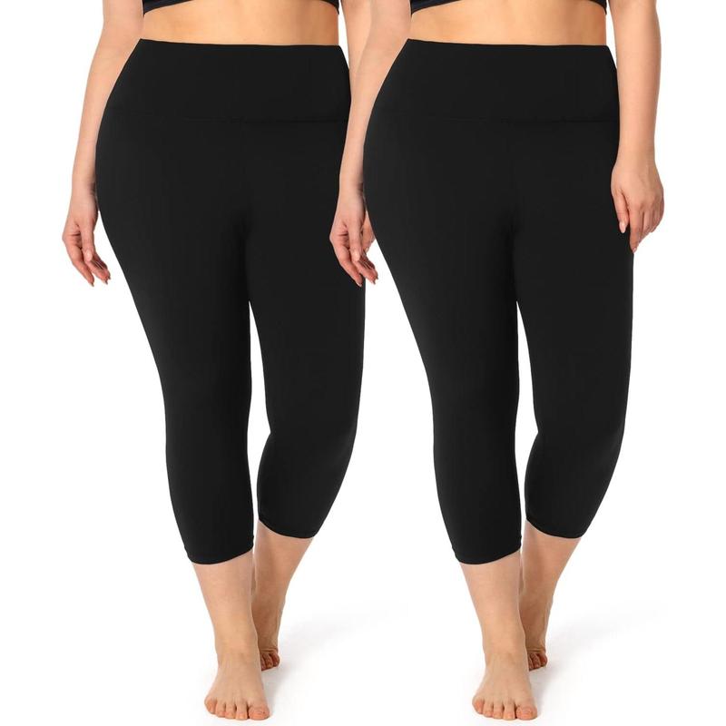 2 Pack Plus Size Capri Leggings for Curvy Women -1X-4X gh Waisted ...