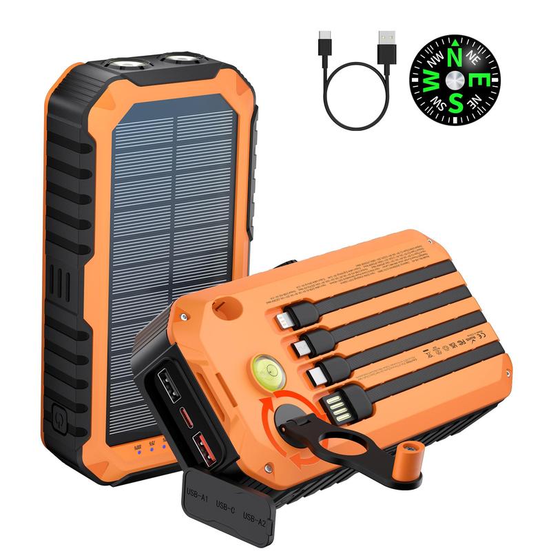 20000mAh Solar Powered Power Bank, 4 Built-in Cables, with Compass ...