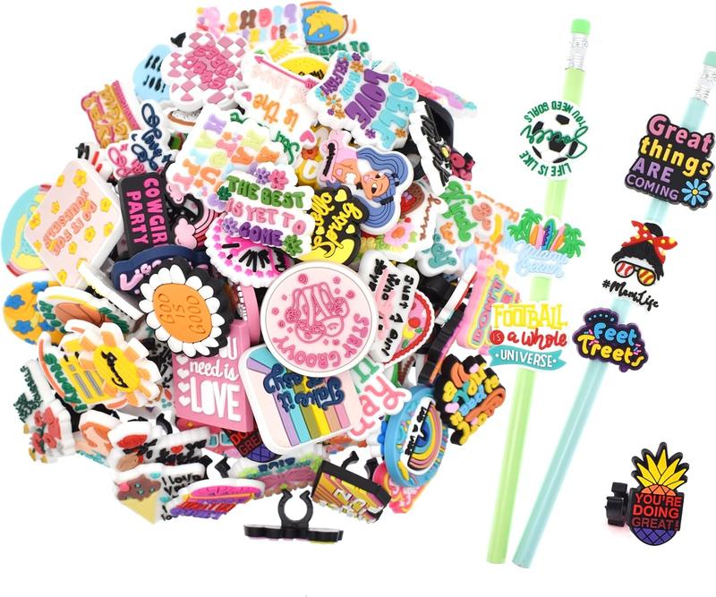 100 count Phrase Theme Pencil Toppers Charms Decoation Pen Topper Charm ...