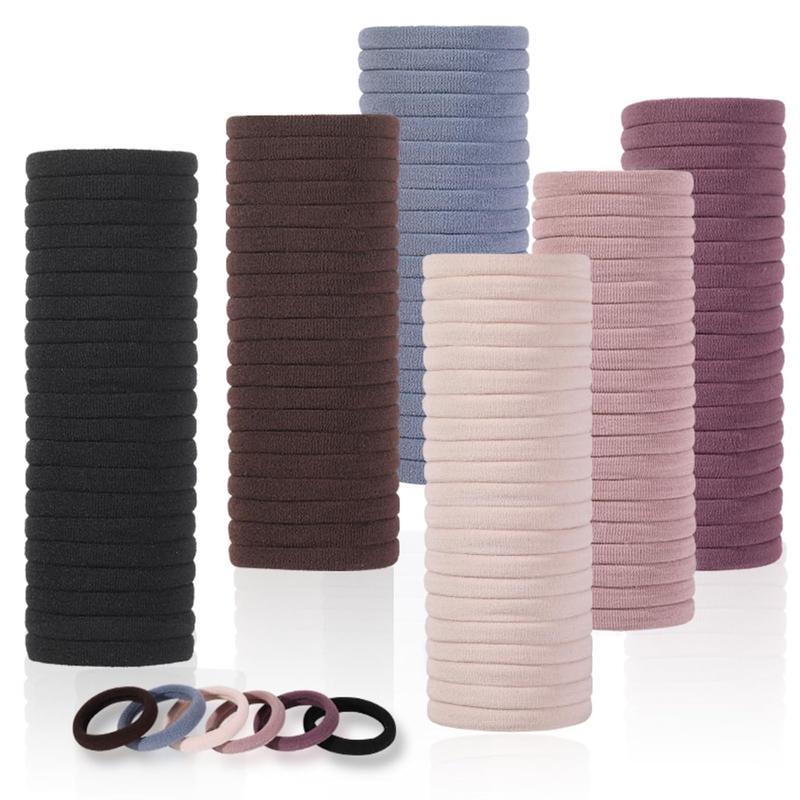 120 count No Hair Ties for Thick Hair, Large Soft Seamless Nylon ...