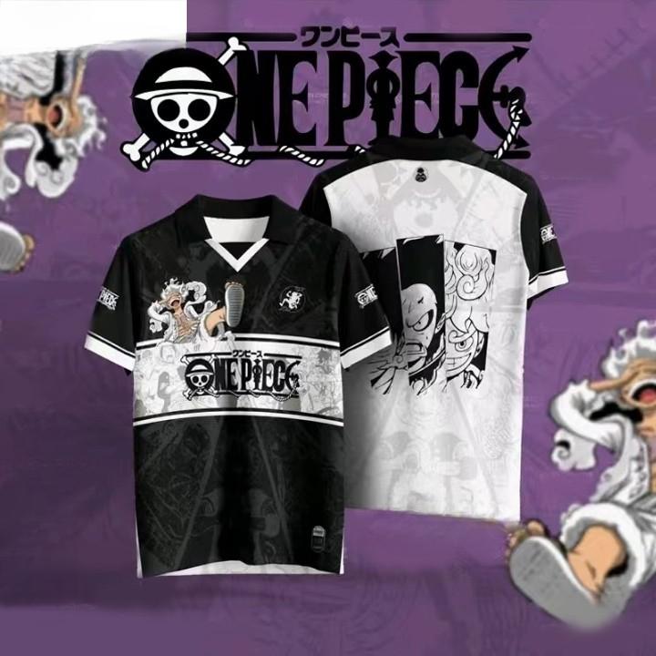 One piece 2024 black and white shirt anime T-shirt men's short sleeve ...