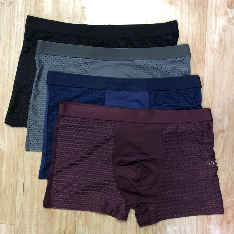 Plain Korean Men's Underwear Boxers with Ice Silk and Half Mesh ...