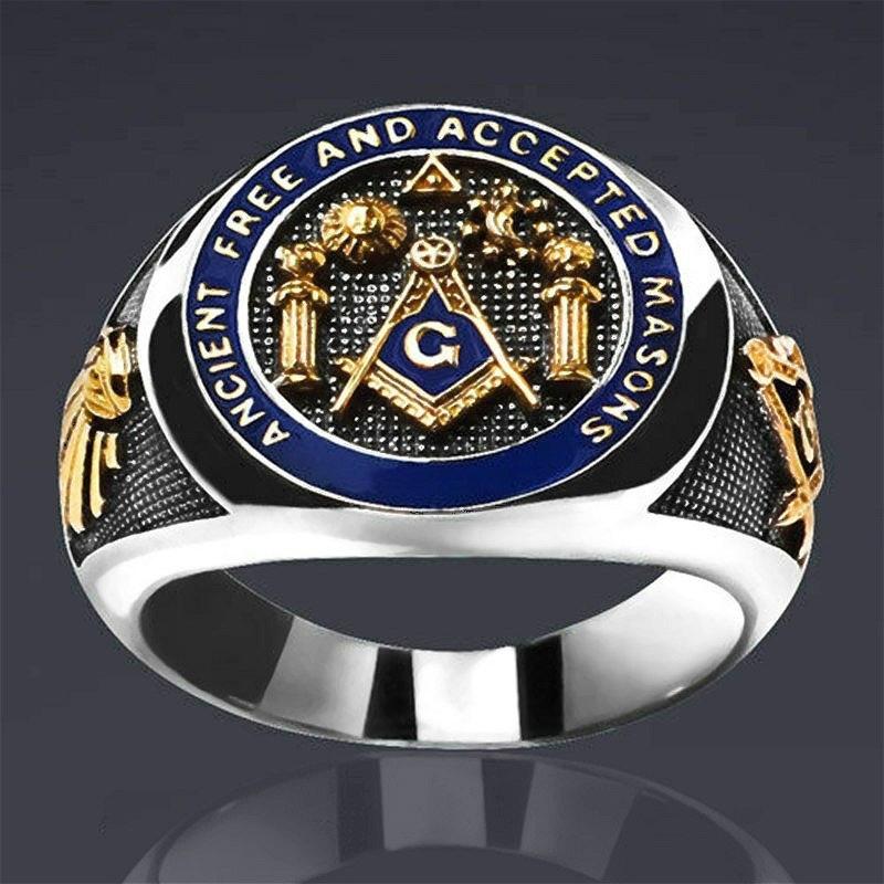 Foreign Trade Religious Totem Masonic Blue Drip Two-Tone Rin - TikTok ...