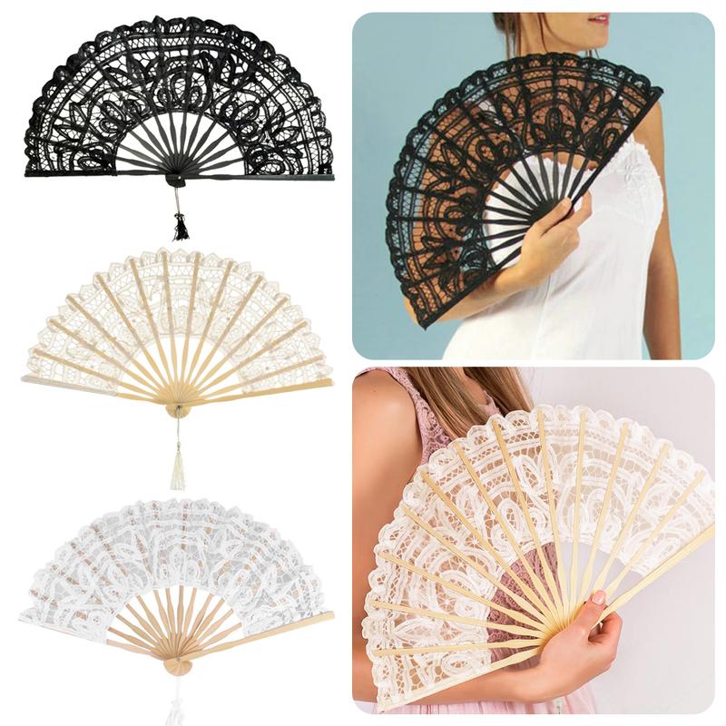 New Lace Hand Fan Foldable Lightweight Bamboo Fan Stage Performance ...